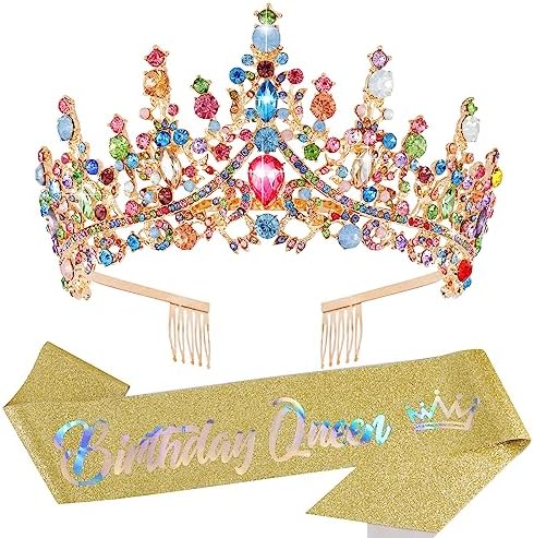 Amazon.com: Velscrun Colourful Crystal Birthday Queen Tiara Crown for ...