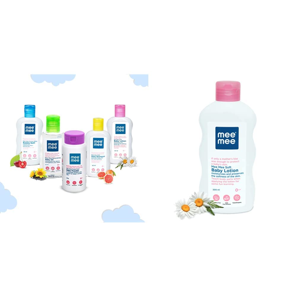 Mee Mee Baby Care Travel Kit Set (White) & Mee Mee Baby Lotion with ...