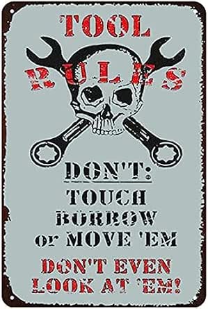 Amazon.co.jp: Original Retro Design Skull Tool Rules Tin Sign Wall Art ...