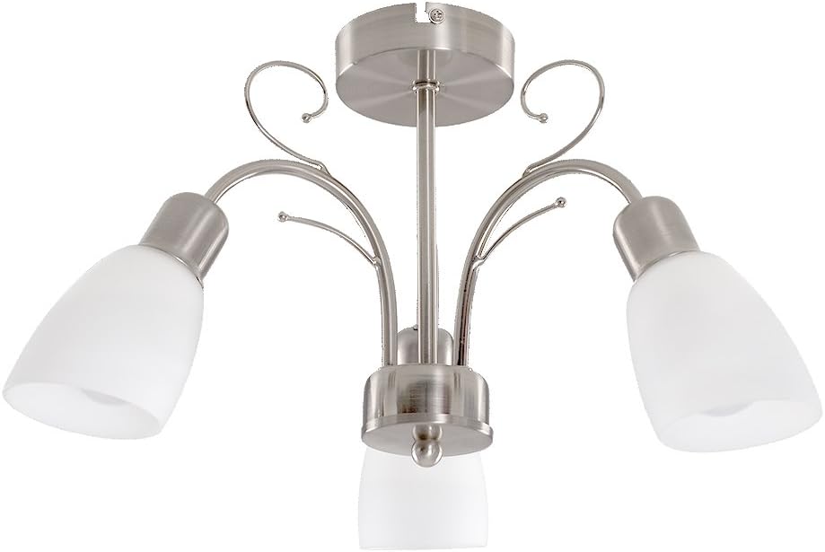 MiniSun Modern 3 Way Brushed Chrome Ceiling Light Fitting with Frosted ...