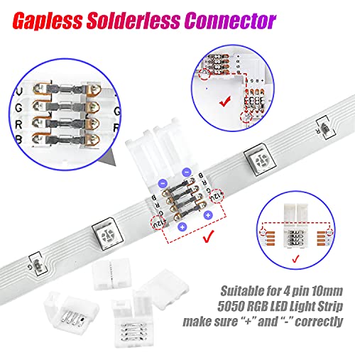 Snapklik.com : LED Light Strip Connectors, 10 Packs 4-Pin 10mm Unwired ...