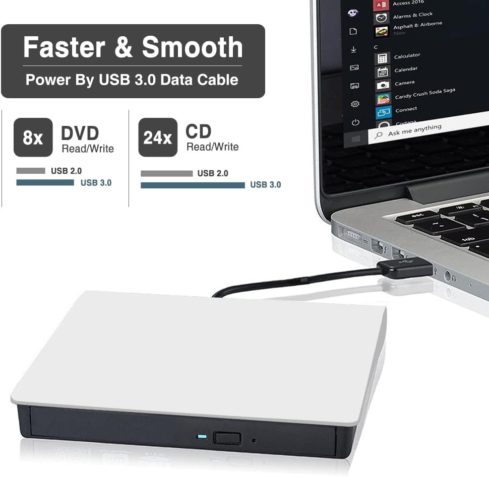 ROOFULL Unidad externa de CD y DVD USB 3.0 Premium portátil USB CD ROM ...