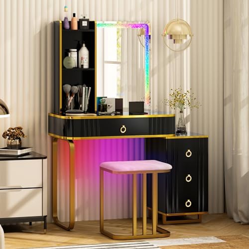 Amazon.com: CHARMAID RBG LED Makeup Vanity Table, Colorful Lighted ...