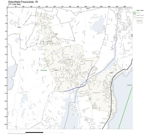 Amazon.com : ZIP Code Wall Map of Wakefield-Peacedale, RI ZIP Code Map ...