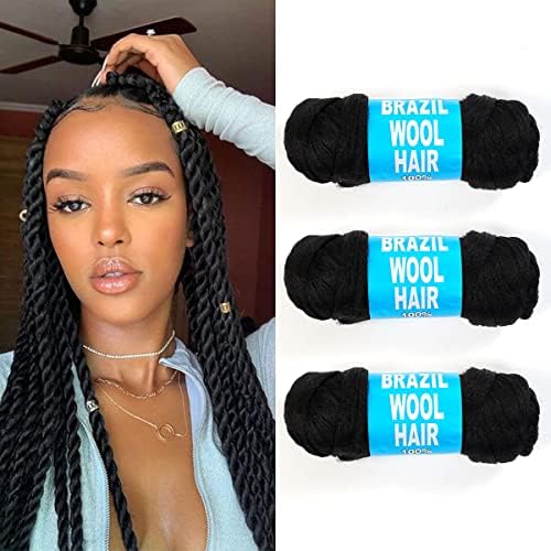 Amazon.com: AU-THEN-TIC Brazilian Wool Yarn Hair for Braiding, 3 Pack ...
