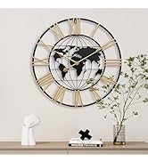 Amazon.com: KEQAM Large World Map Wall Clock,Metal Minimalist Modern ...