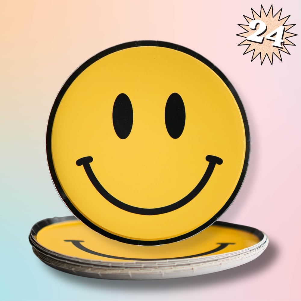 Amazon.com: xo, Fetti Smiley Face Paper Plates - 25 pk, 9" | Birthday ...