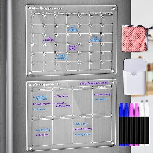 Acrylic Magnetic Dry Erase Board and Calendar for Fridge, Clear Set of ...