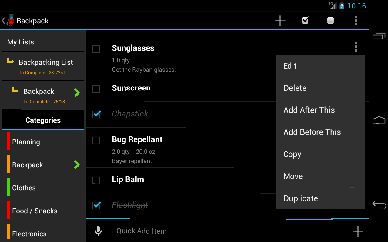 Backpacking Checklist - App on Amazon Appstore