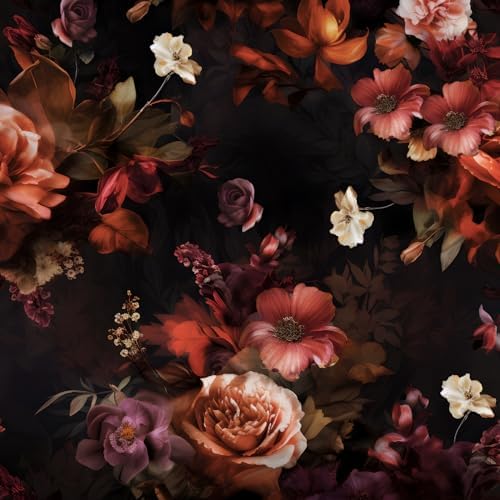 REDAMANCY Wallpaper, Red Golden Birds Boho Peony, Vintage Peel and ...