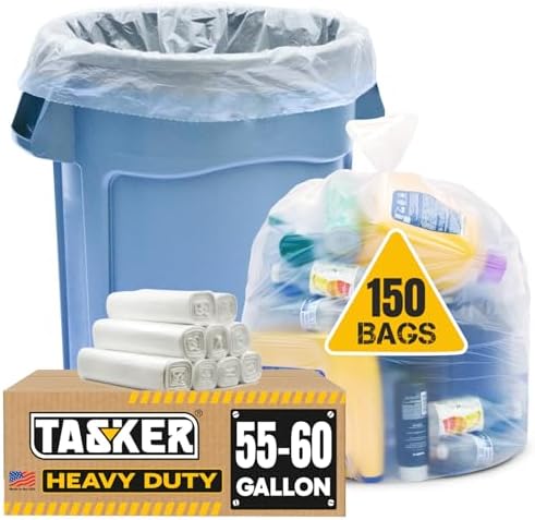 Amazon.com: 55 Gallon Clear Trash Bags, (50 Bags w/Ties) Large Clear ...