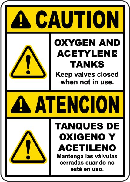 Buy Bilingual Caution Oxygen And Acetylene Tanks Sign | Foam Board ...