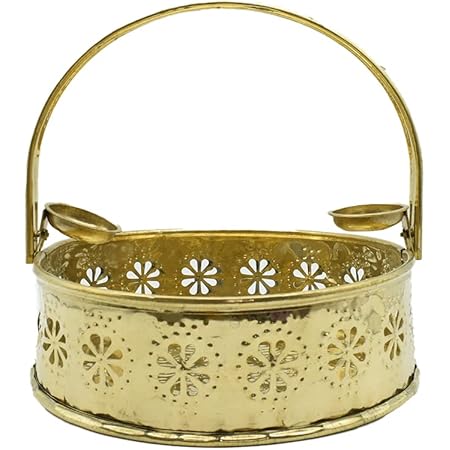 Buy Brass Pooja Flower Basket Stripe Butti Basket, Gold, 6.5 Inch ...