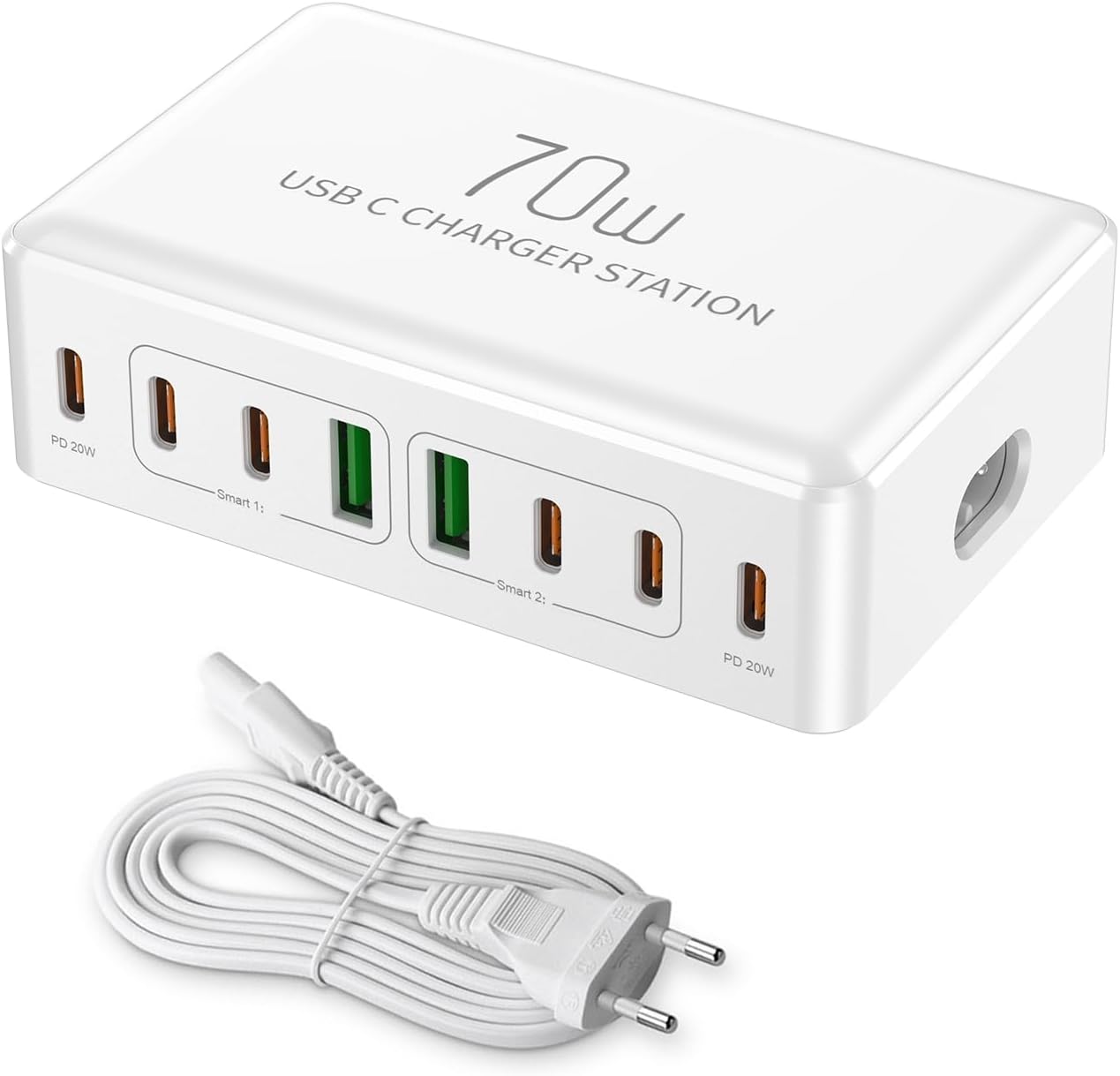 WUKUR 45W Caricatore USB C Multiplo da Tavolo,Stazione di Ricarica USB ...