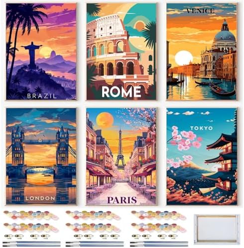 Amazon.com: 6 Pack Framed Paint by Numbers Kit for Adults Beginners ...