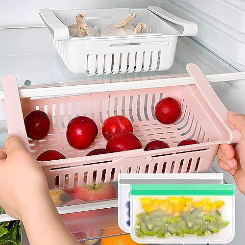 2PCS Fridge Retractable Drawers Storage Organisers, Space Saving Basket ...