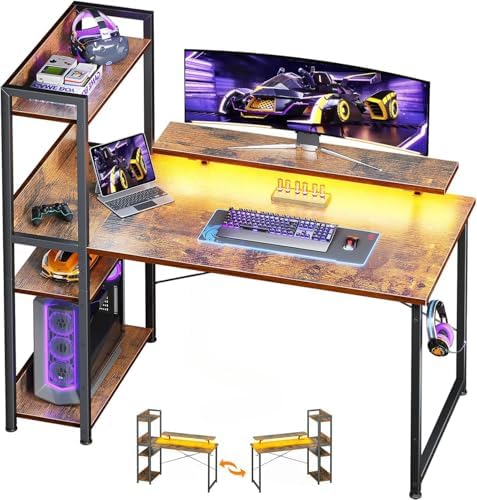 DESKIZIA Gaming Desk with Shelves – Reversible Computer Desk with ...