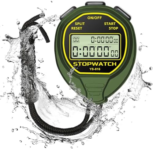 LIGHIGH Waterproof Stopwatch Timer, 30 Laps Split Memory Digital Simple ...