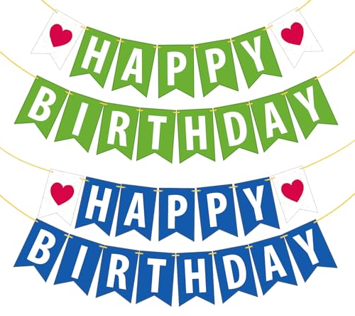 Snapklik.com : Happy Birthday Banner,Blue And Green Double-Sided Party ...