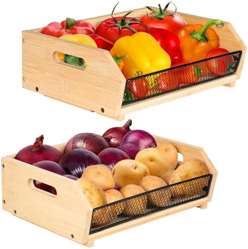 Amazon.com: BYOA Official 2 Set Bamboo Storage Bins, Pantry Organizers ...