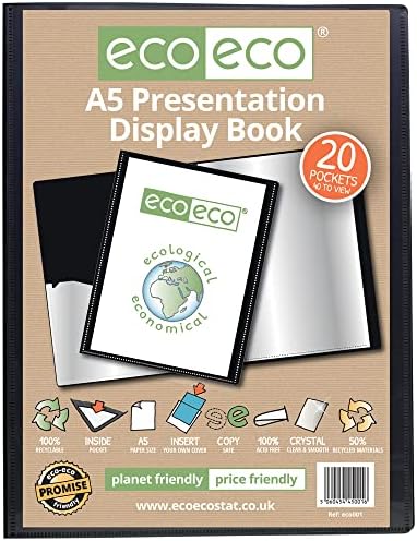 eco-eco Eco001 A5 50% Recycled 20 Black Pocket Presentation Book ...