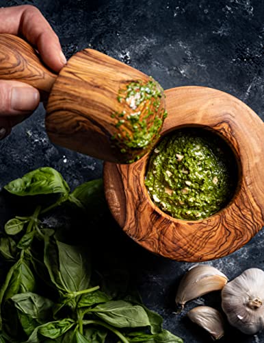Darido Natural Olive Wood Mortar and Pestle Set – Garlic Press – Spices ...