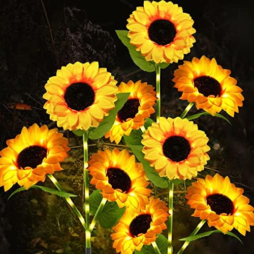 FIMAGO Sunflower Solar Lights Outdoor Garden Decor, Upgraded 3 Pack ...