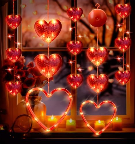 Amazon.com: AceList 5Pcs Valentines Day Window Lights, Red LED Hearts ...