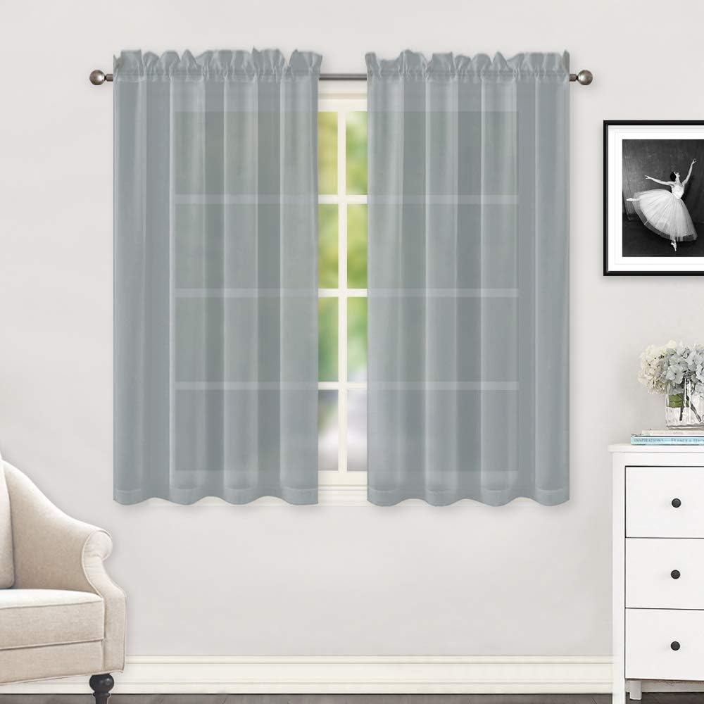 Amazon.com: HUTO Sheer Grey Curtains Panels for Small Windows Rod ...