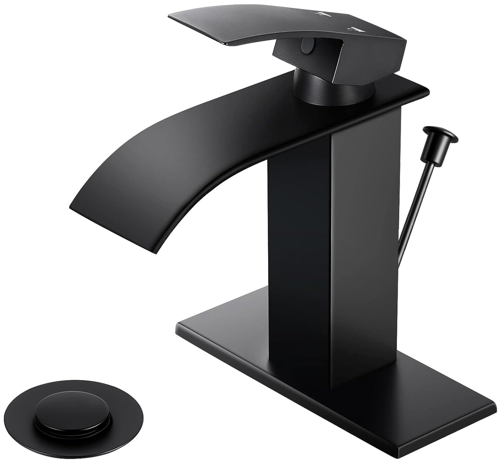 Qomolangma Black Waterfall Bathroom Faucet with Lift Rod Drain, Modern ...