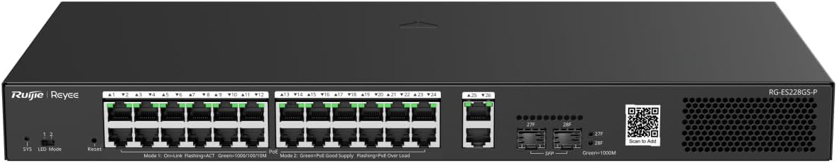Ruijie RG-ES228GS-P 28-Port Gigabit Smart Cloud Managed PoE Switch – 24 ...