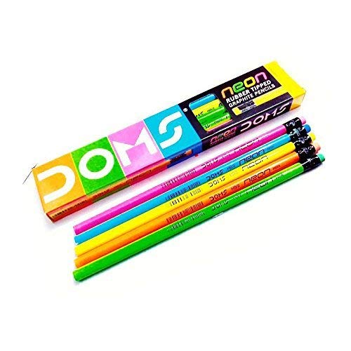 Doms neon rubber tip pencil pack of 5 ( 50 pencils) : Amazon.in: Home ...