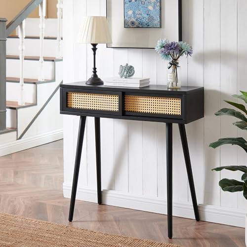 Amazon.com: Hotraffy Rattan Console Table, Boho Entryway Tables, Vanity ...