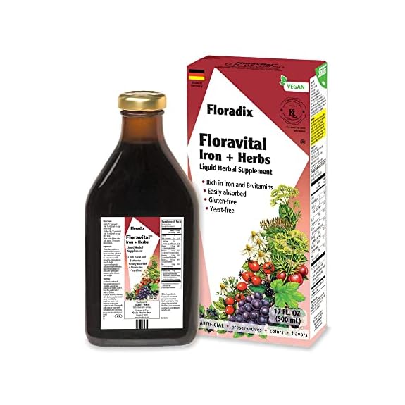 Floradix, Floravital Iron & Herbs Vegan Liquid Supplement, Energy ...
