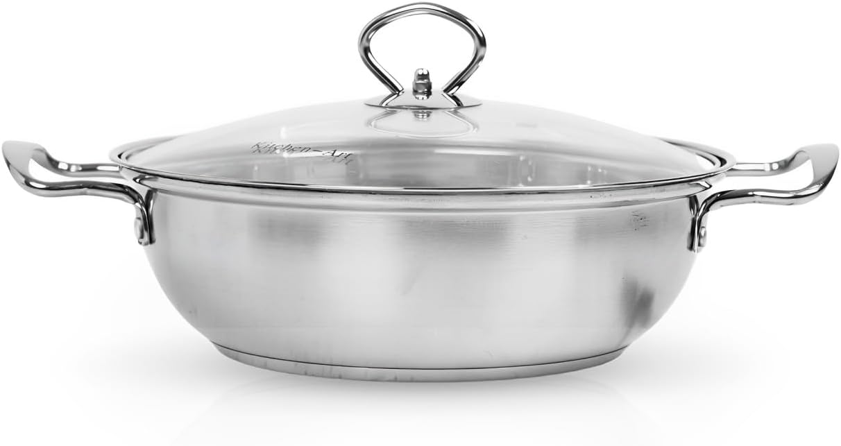 Amazon.com: Stainless Steel Pan with Lid - Light & Thin Deep Saute Pan ...