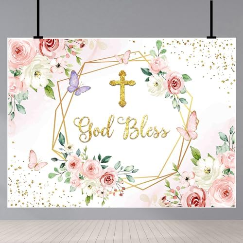 Amazon.com : God Bless Backdrop for Girl First Holy Communion ...