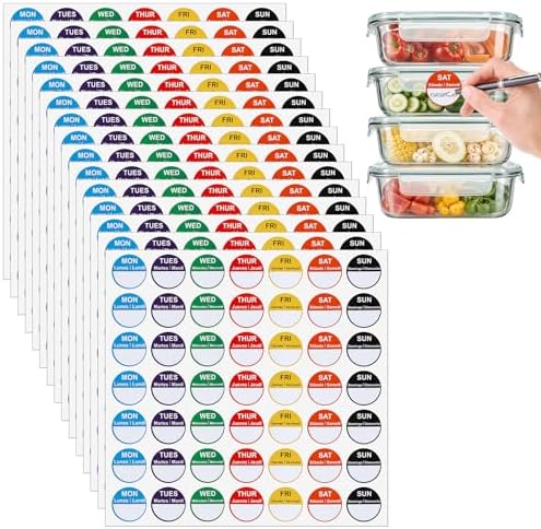 Yuanchu Food Labels Stickers 7 Day of The Week, Removable Day Label ...