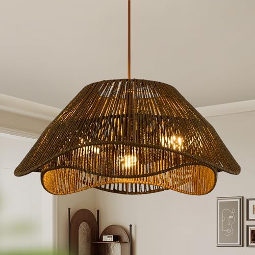 Amazon.com: ONNJFGREX Wicker Pendant Light E27 Hanging Lights Rattan ...
