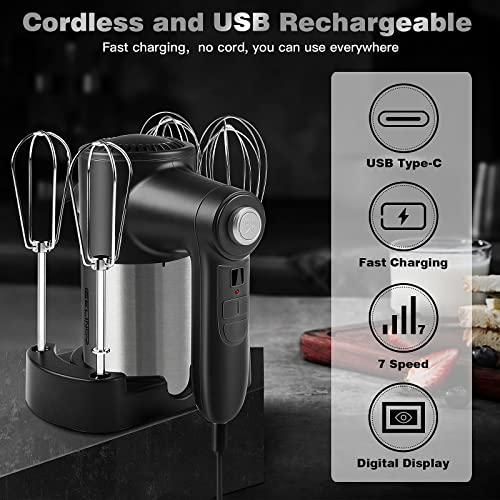 Buy Rechargeable Cordless Hand Mixer Electric - 7 Speed Electric ...
