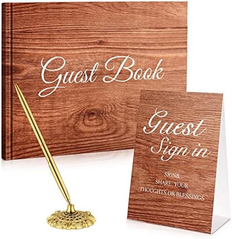 Amazon.com: Wood Grain Wedding Guest Book with Pen for Wedding Decor ...
