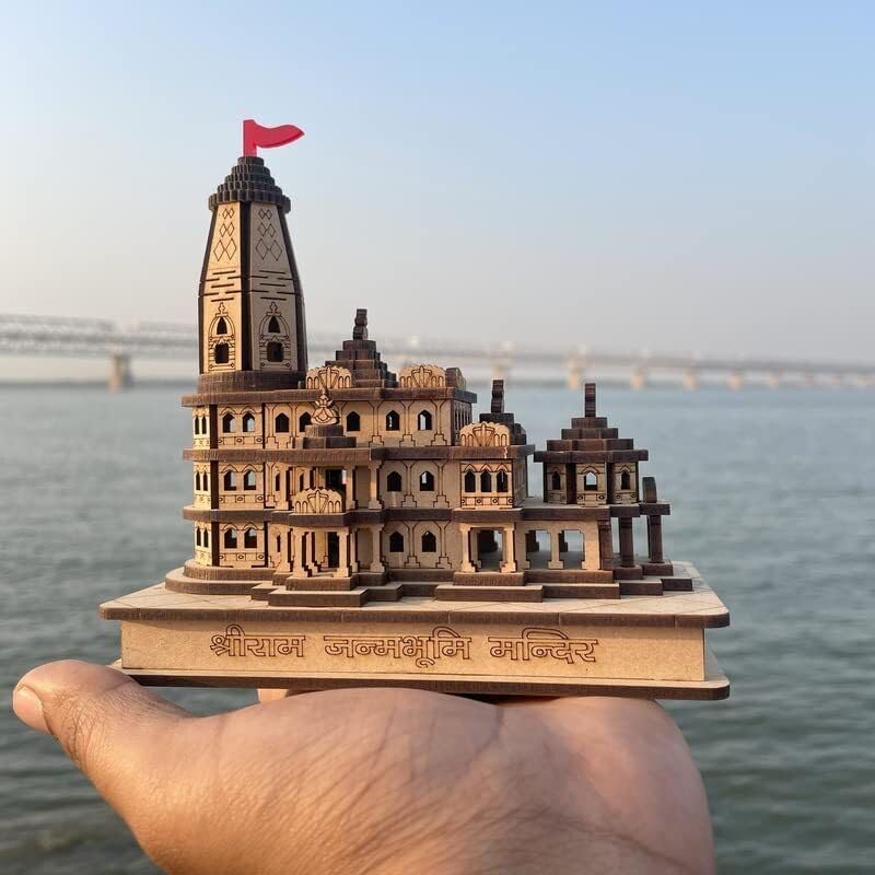 A & S VENTURES Shri Ram Mandir Ayodhya 3D Model Wooden Temple 5 Inches ...