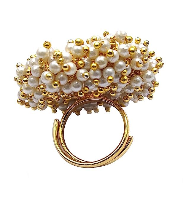 Buy Indus Bella Gold Plated Stylish Traditional Adjustable Pearl Finger ...