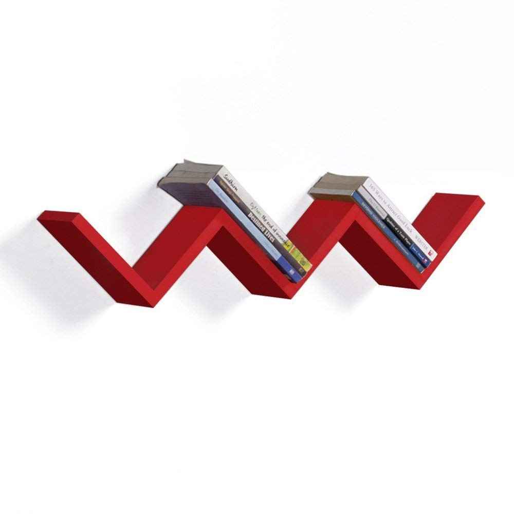 Driftingwood W Shape Wall Mount Book Shelf Zigzag Wall Shelf | Red ...