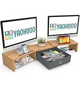 Amazon.com: YAOHUOO Dual Monitor Stand with LED Light 2 Drawers ...