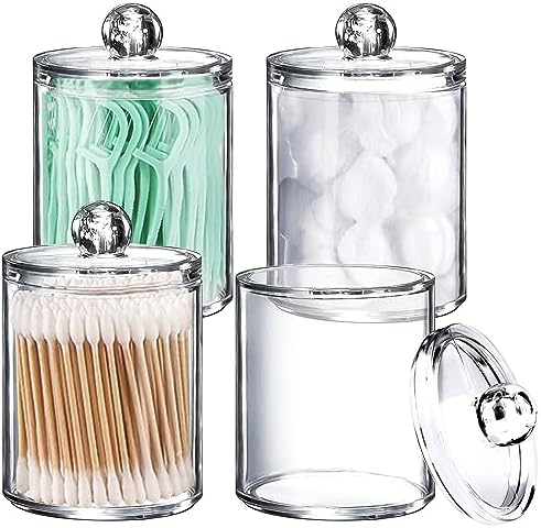 NTGRTY Pack of 4 Cotton Buds Holder with Lid, Transparent Cotton Pads ...