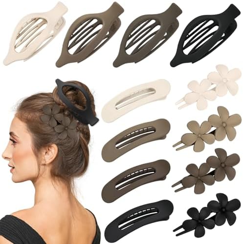 Amazon.com : 12 Pcs Neutral Colors Flat Hair Clips, YINGFENG Flat Claw ...
