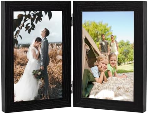 Flow fire 6x4 Double Photo Frame Black with Hinged, Folding Wooden ...