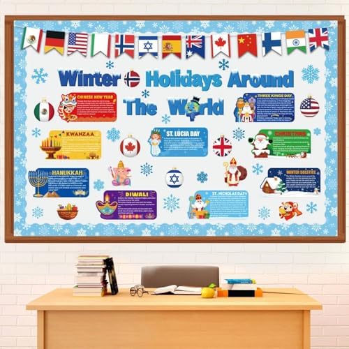 Amazon.com : Funrous 71 Pcs Winter Bulletin Board Set Holidays Around ...