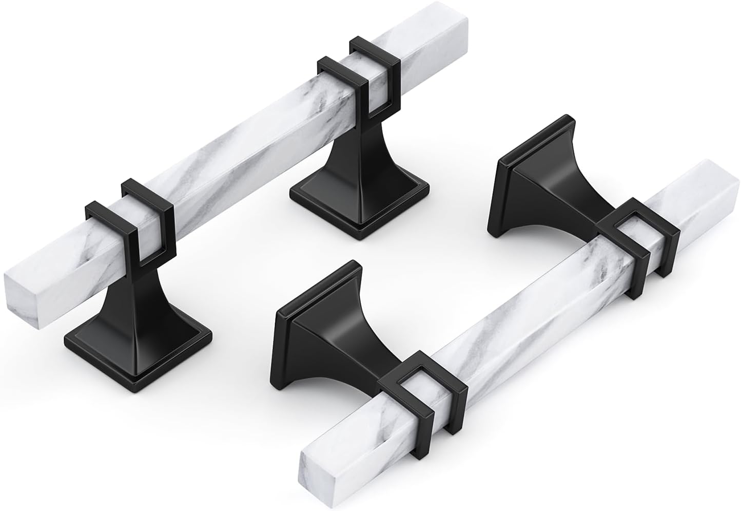 Haliwu 10 Pack 3 inch White Marble Grain Kitchen Cabinet Pulls Black ...