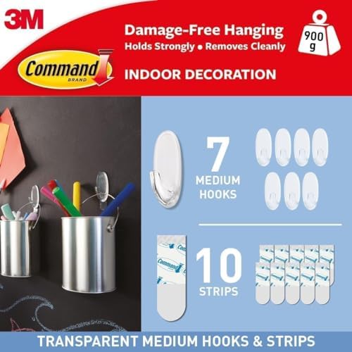 Command Clear Medium Hooks with Clear Strips, Multi pack of 7 Hooks ...